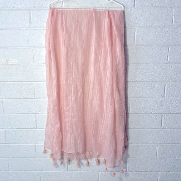 Vintage | Accessories | Extra Long Scarf Dainty Fringe Ball Pastel Pink ...